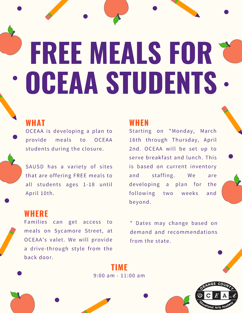 Free meals for OCEAA students | Comidas gratuitas para estudiantes de ...