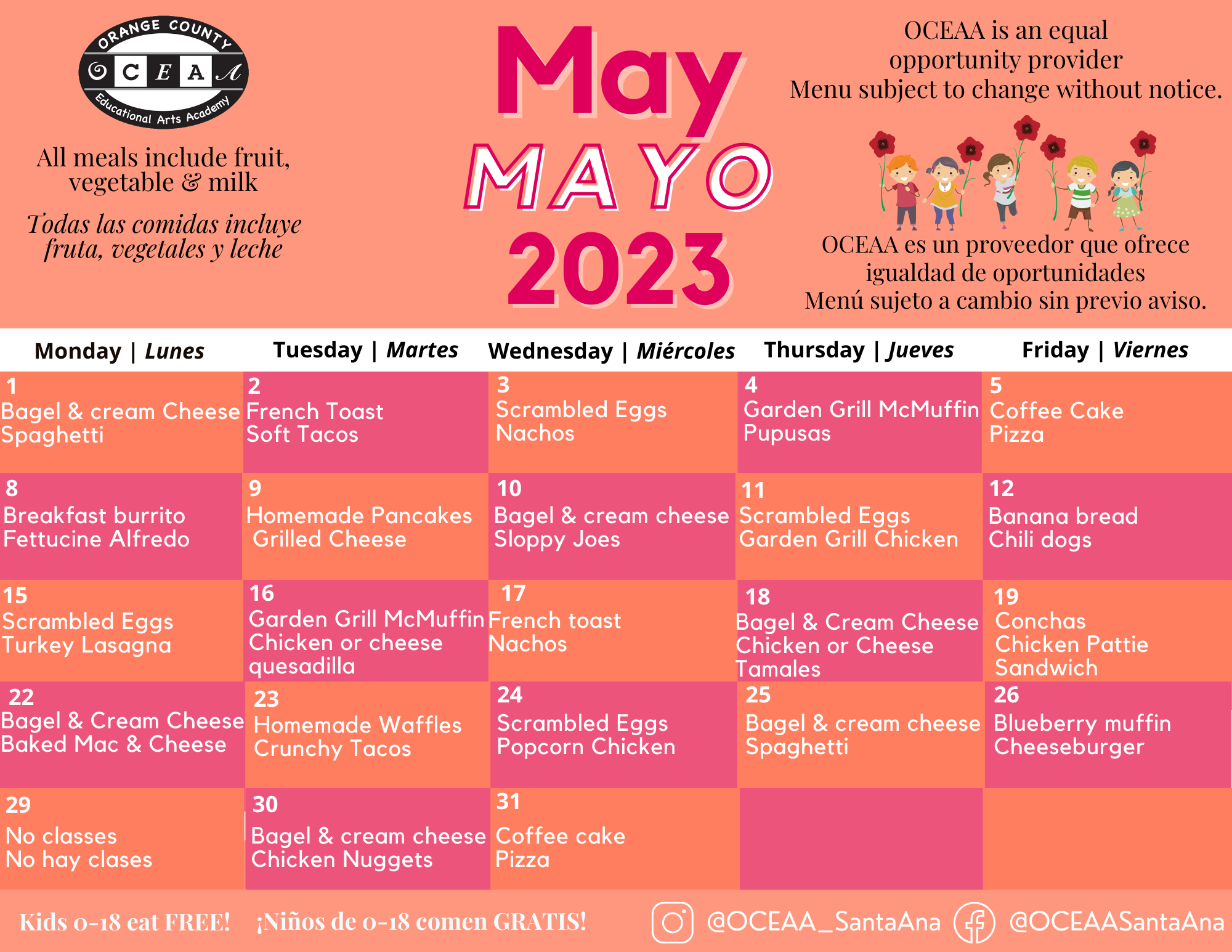 School lunch menu | OCEAA - a Santa Ana charter school