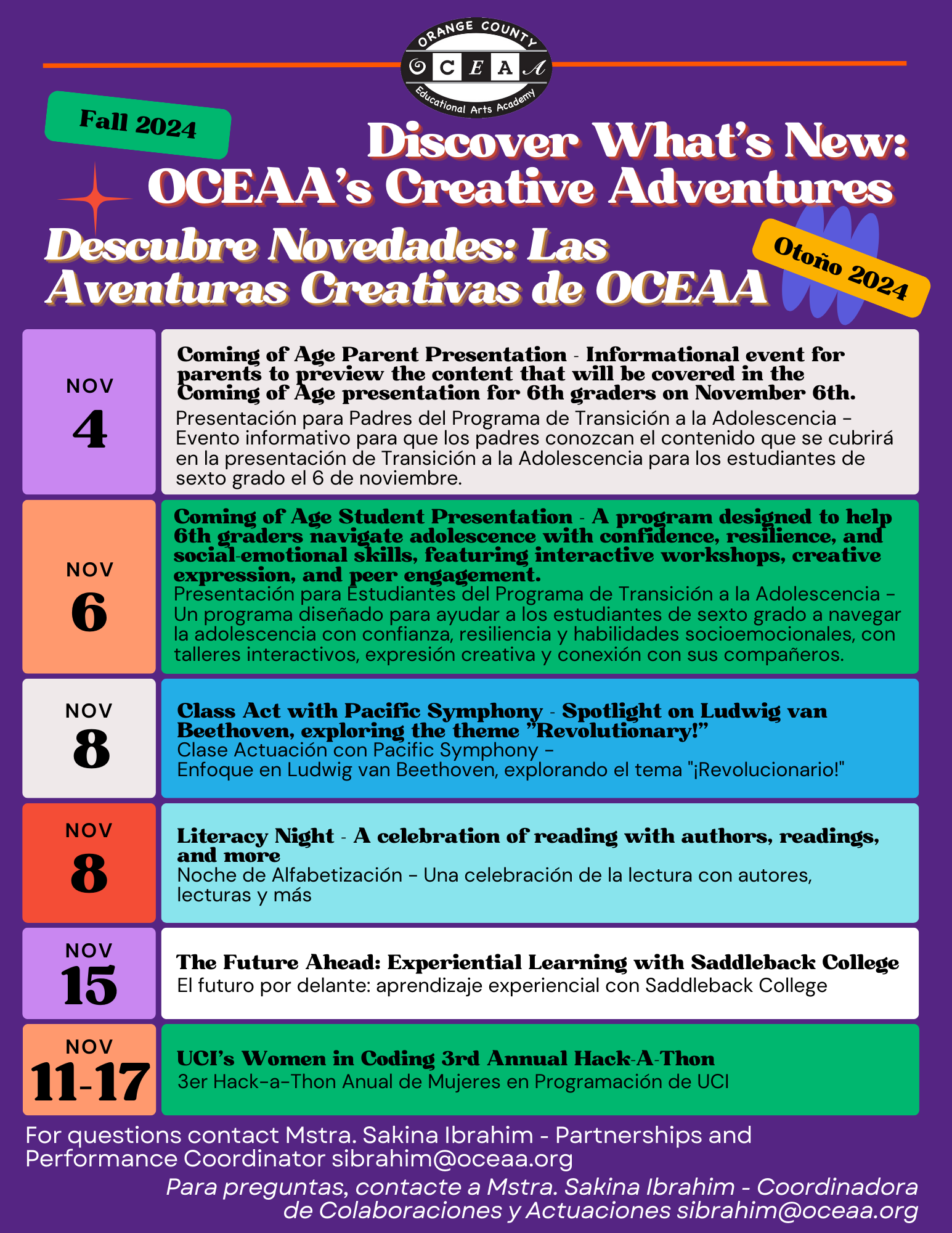 Upcoming Events | Proximós Eventos - OCEAA - a TK-8th Santa Ana charter ...